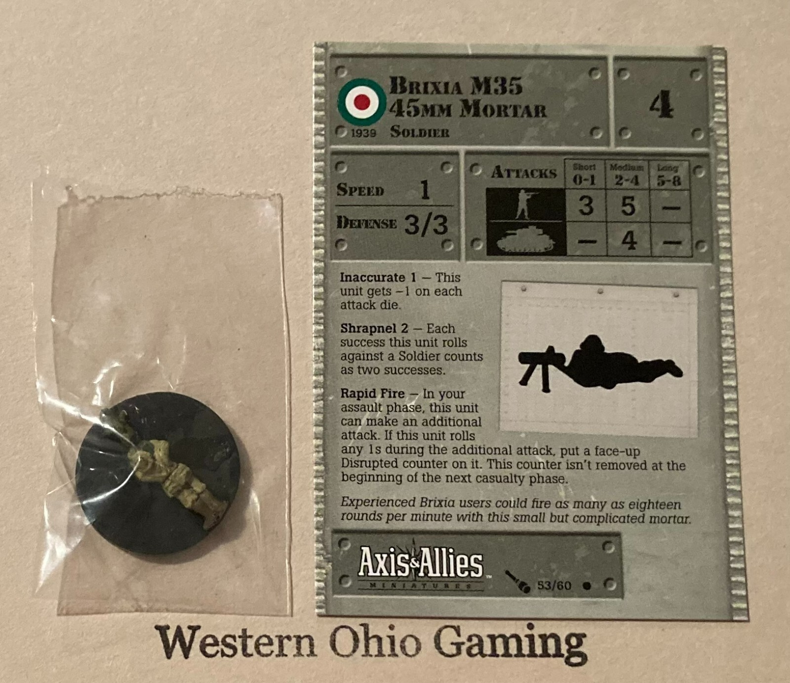 Axis & Allies Miniatures Brixia M35 45mm Mortar #53/60 NEW A&A Eastern ...