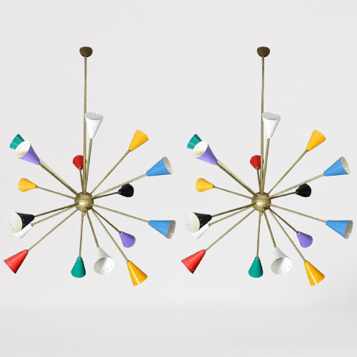 Pair Of 16 Arms Multicolored Sputnik Brass Chandelier Décor Italian ...