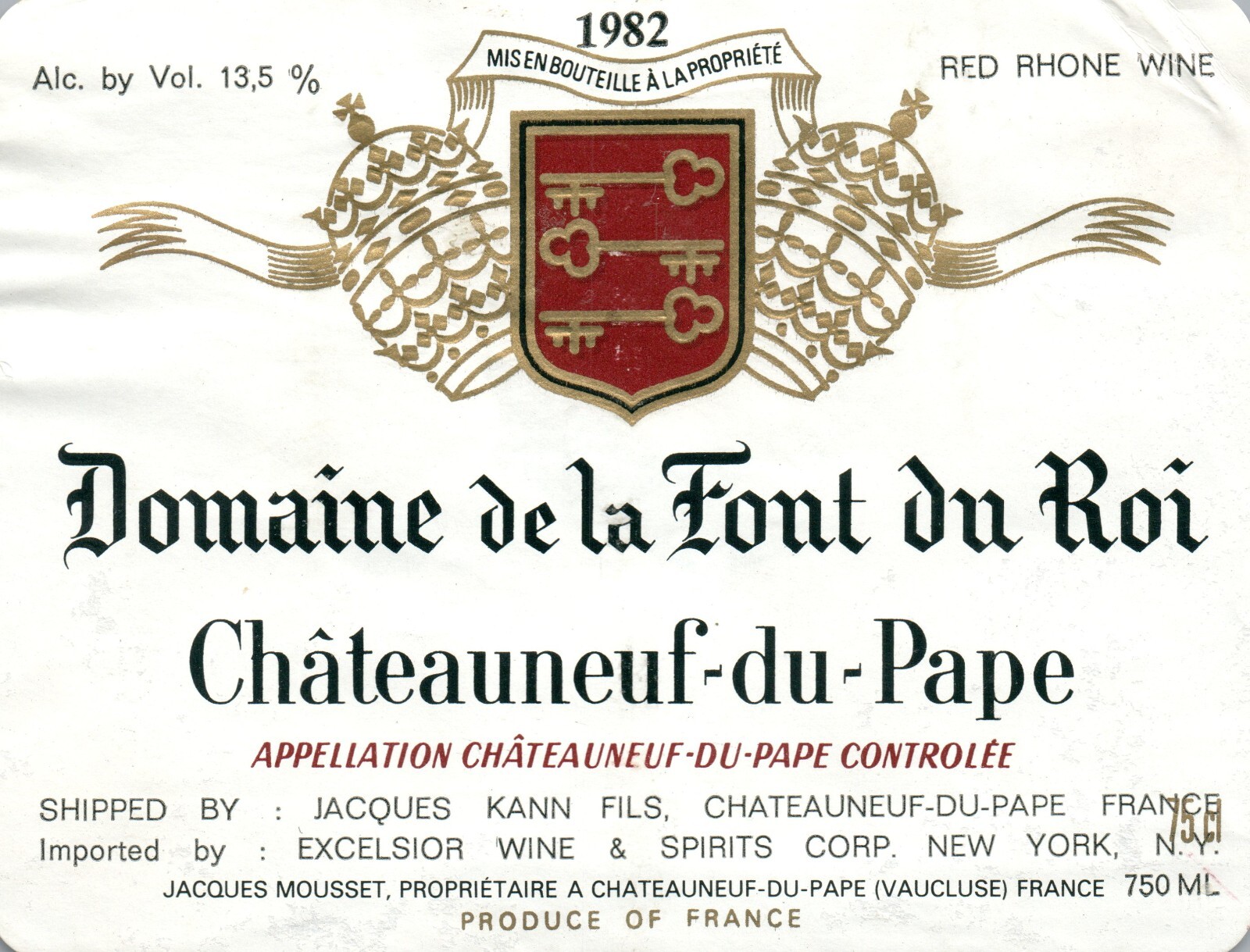 Chateauneuf du Pape Domaine dela Font du Roi French Wine Label VTG ...