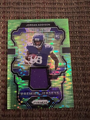 Jordan Addison RC Patch 2023 Panini Prizm Premier Jerseys Green Pulsar ...
