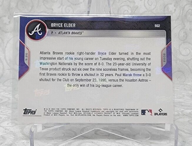 2022 TOPPS NOW 962 BRYCE ELDER RC 1ST BRAVES ROOKIE IN 32 YEARS WITH ...