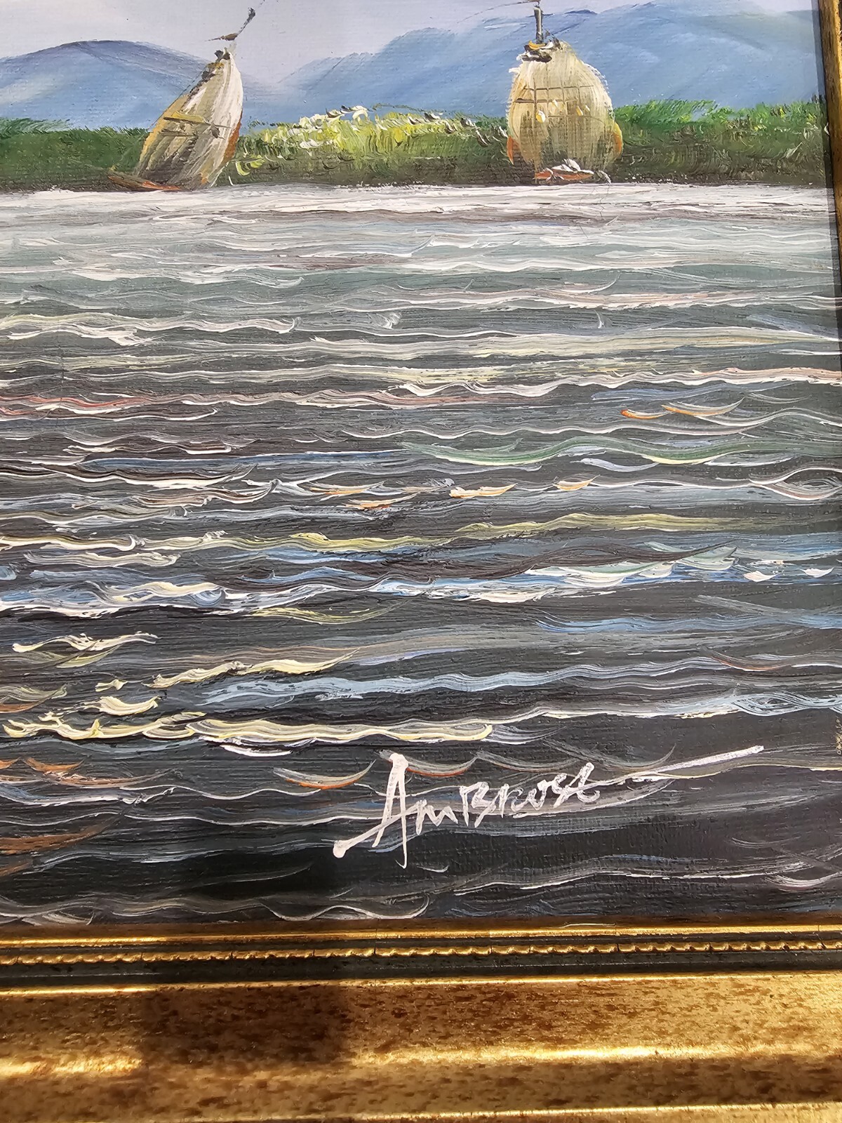 Original Ambrose Painting Detailed Sailing Ship Framed Signed Nautical ...