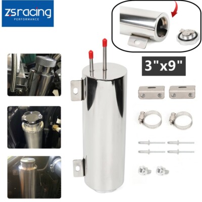 3" X 9" 32OZ Polished Stainless Steel Radiator Coolant Over Flow Puke ...
