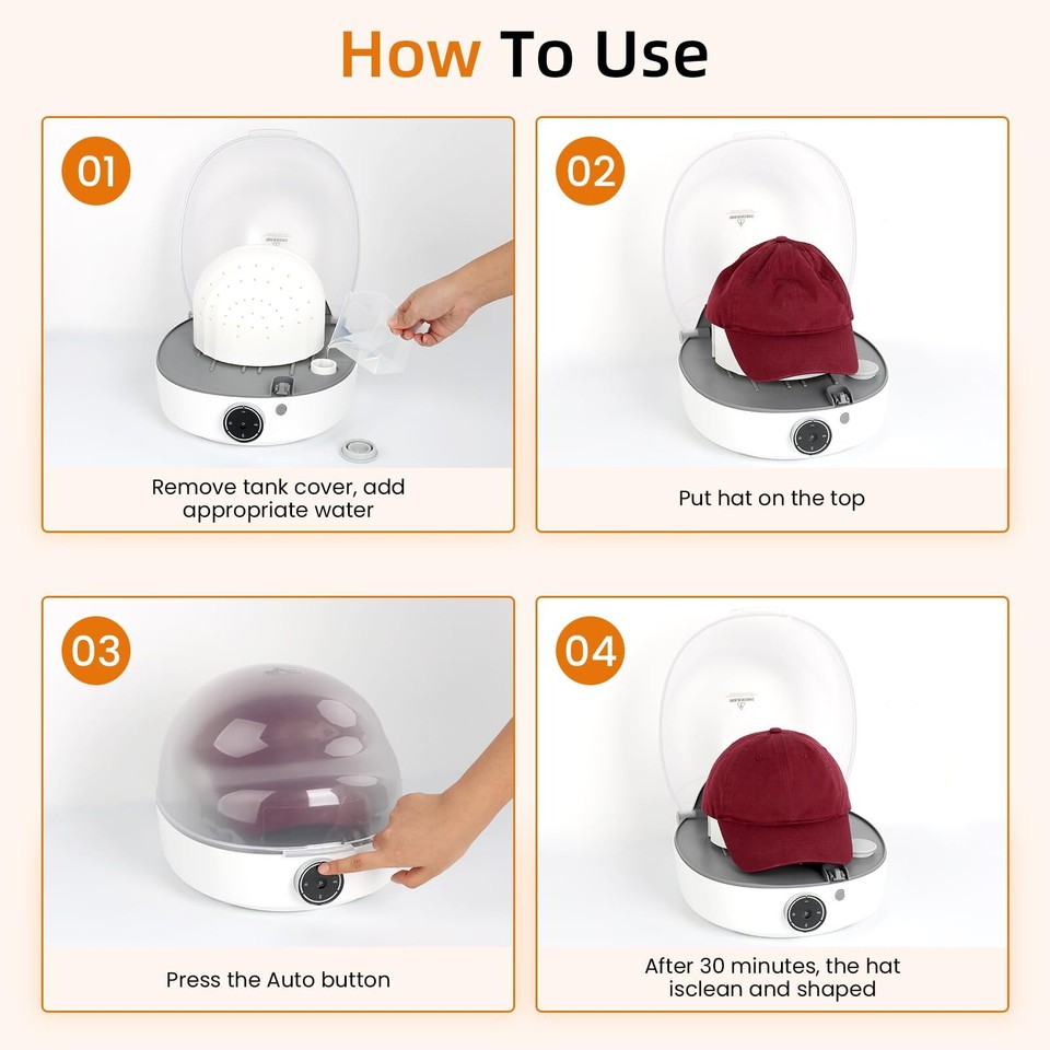 Hat Shaper & Cap Cleaner – Steam, Iron & Dry for Baseball Caps & Bucket ...