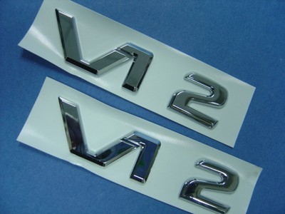 PAIR OF CHROME * V12 * BADGE EMBLEMS FOR MERCEDES S65 AMG CLK GTR BMW ...