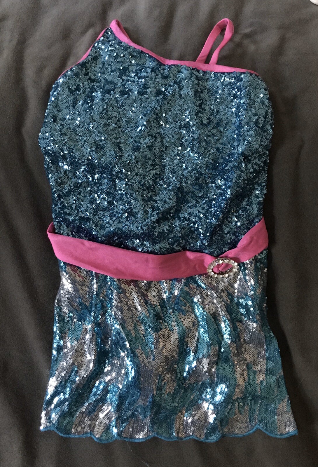 Custom Made Blue Pink Sequin Competition Dance Costum… - Gem