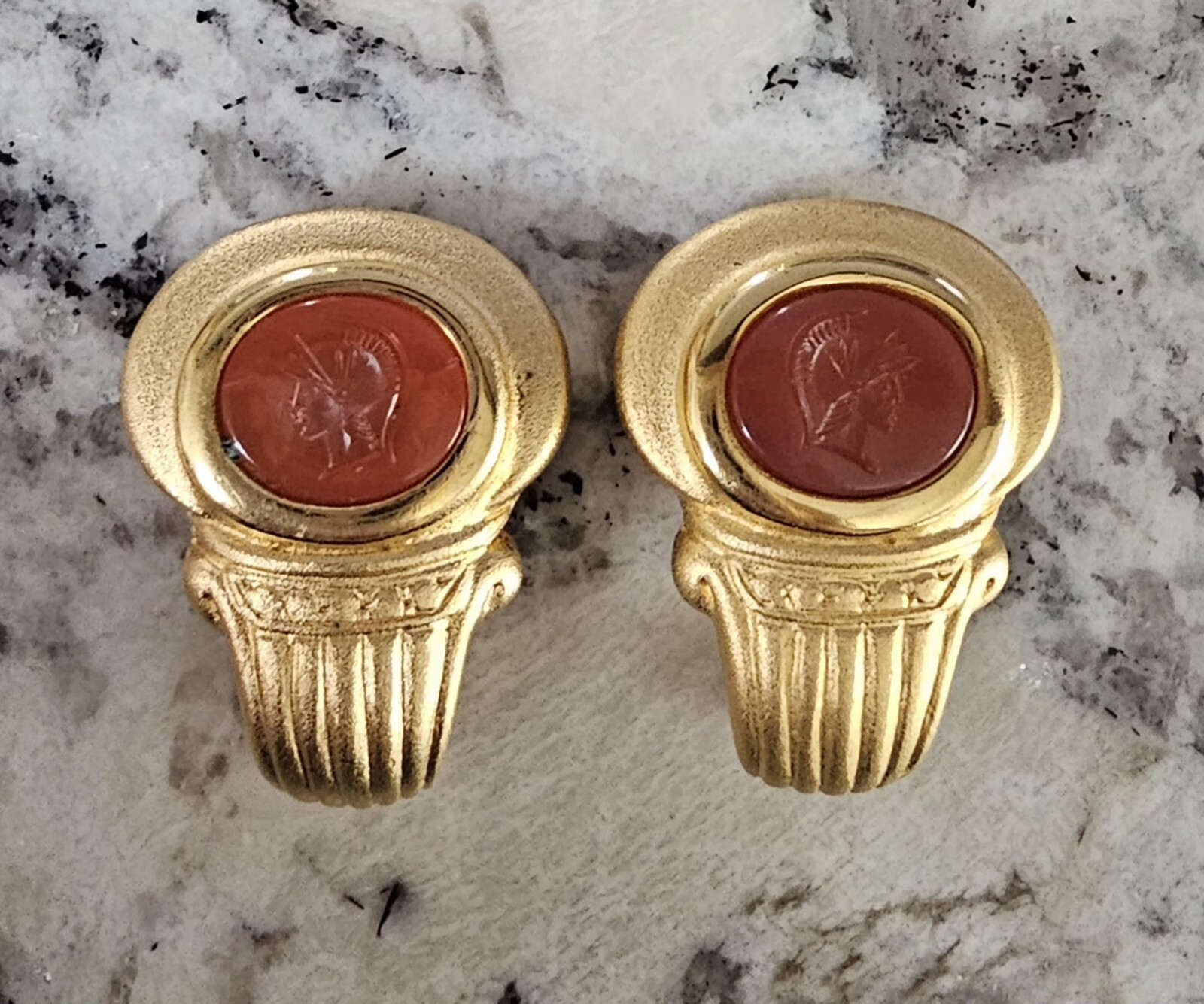 Vintage Centurion Gold Tone Clip On Earrings - Gem