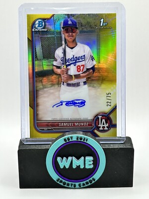 2022 Bowman Chrome Autographs Yellow Refractor Samuel Munoz Rookie Auto ...