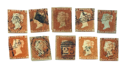 Great Britain 1841 10 Pcs 1d Red Penny Imperf Used Stamps UK FREE ...