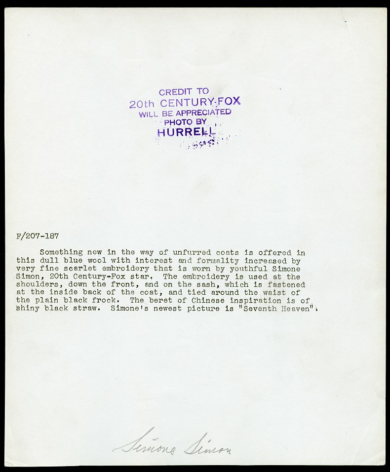 SIMONE SIMON Original Vintage 1937 FASHION PORTRAIT Photo by GEORGE ...