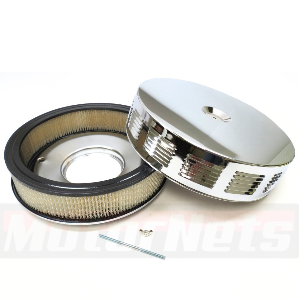 Chrome Corvette GTO Style Air Cleaner 14"x3" Louvered Flat Base 4BBL 5 ...