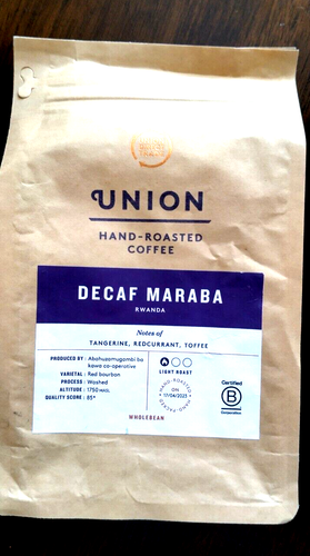 Union Decaf Maraba Rwanda Hand-Roasted 100% Arabica Whole Bean Coffee ...