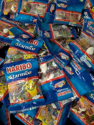 Haribo Starmix Treat Size Mini Bags Box of 100 Jelly Gummy Sweet Bags ...