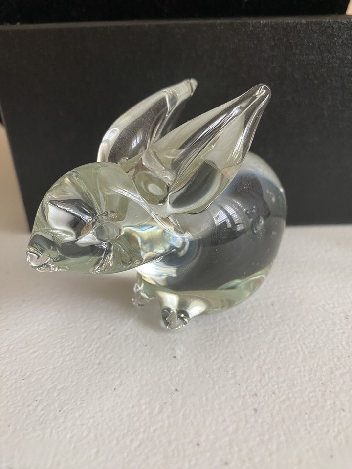 Collectible Mouth Blown Clear Glass Bunny Rabbit Paperweight Figurine ...