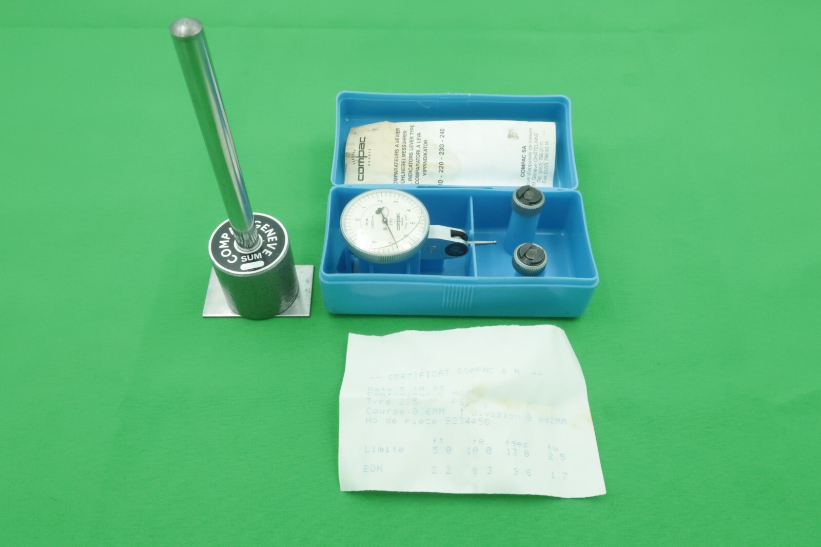 Compac Geneve 215G Dial Test Indicator .002mm with Compac Magnetic Base ...