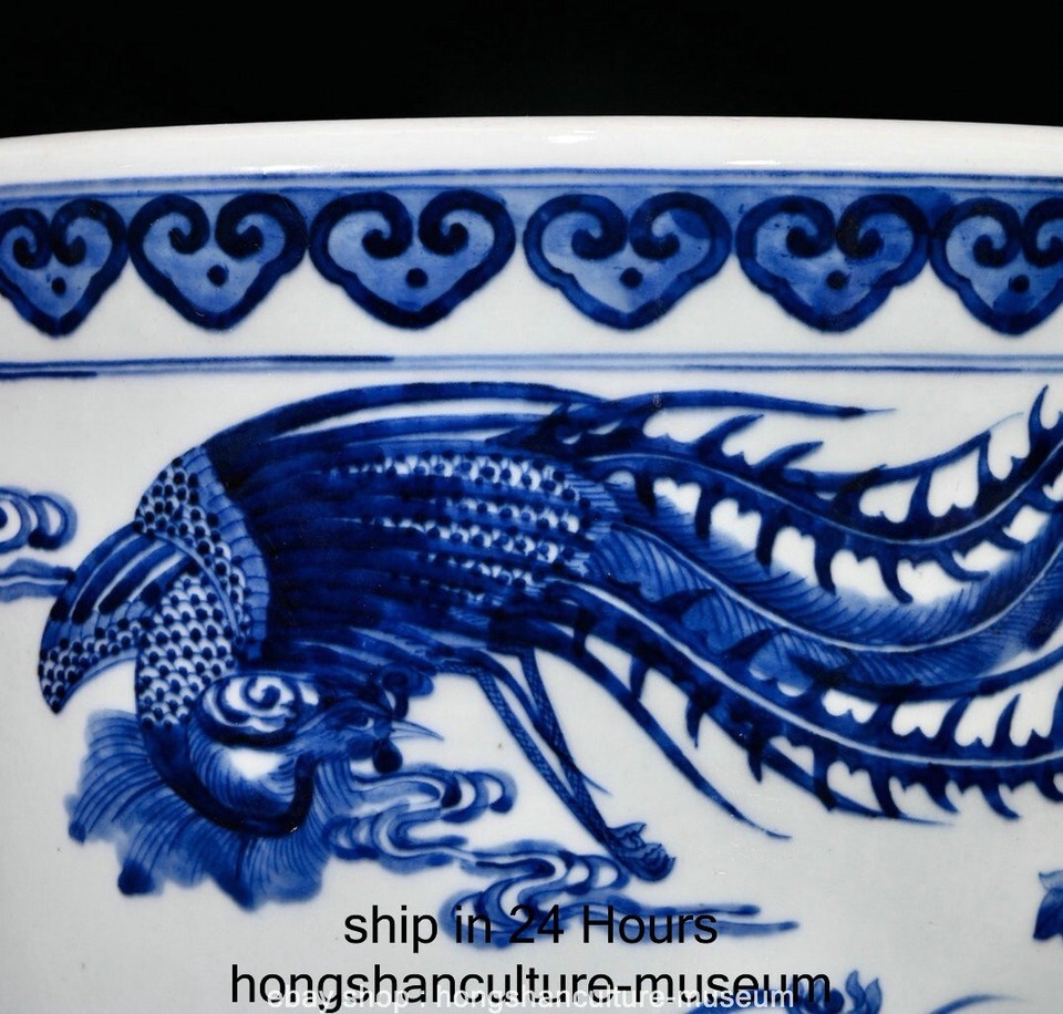 8.4" Chinese Dynasty Blue White Porcelain Phoenix Peony Brush Pot ...
