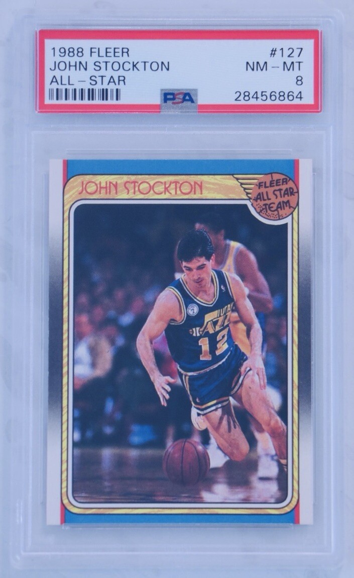 1988 Fleer John Stockton All-Star Rookie RC #127 PSA 8 NM-MT HOF Utah ...
