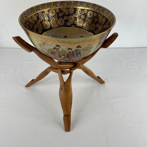 Interlocking African Carved Wood Tripod Display Stand Large Bowl Sold ...