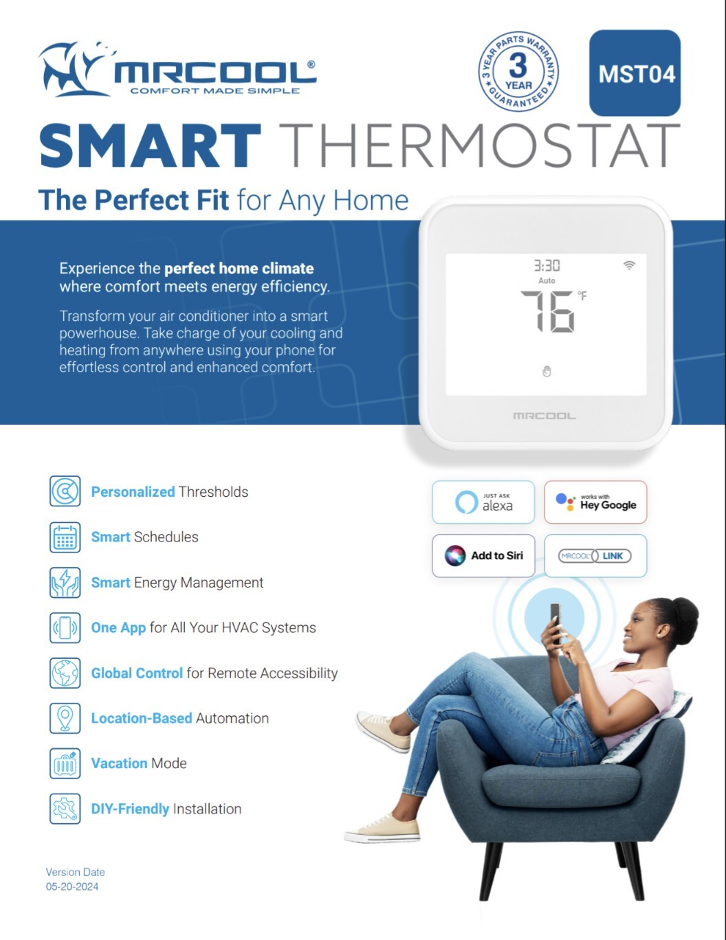 MRCOOL Wifi Smart Thermostat Dual Fuel for Ducted Heat Pumps-White ...