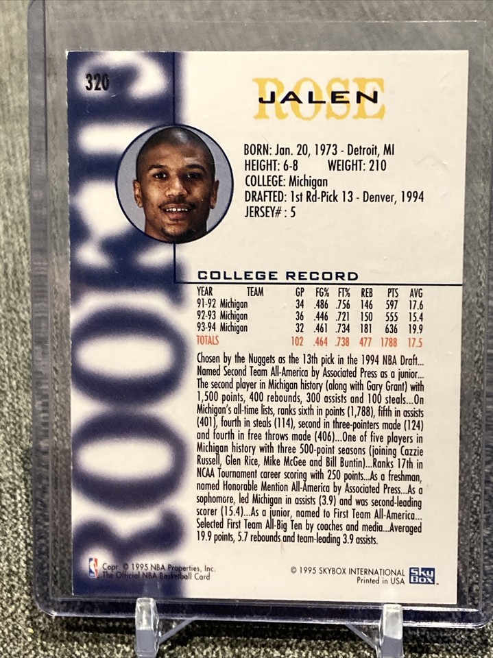1994-95 NBA Hoops Skybox JALEN ROSE ROOKIE #320 Denver Nuggets ...