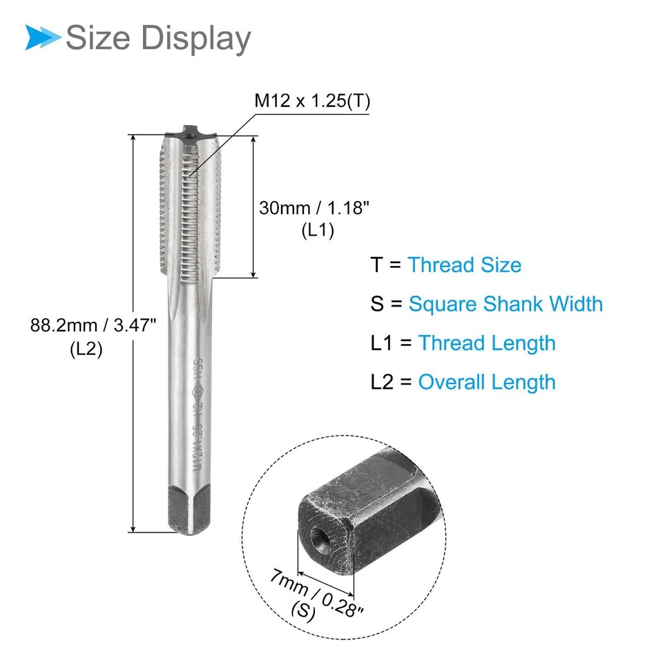 1-Pair M12 x 1.25 H2 High Speed Steel Straight Flute Machine Thread ...