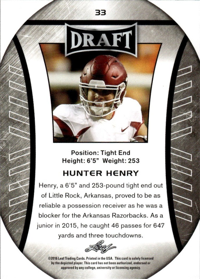 2016 Leaf Draft #33 Hunter Henry Arkansas Razorbacks | eBay