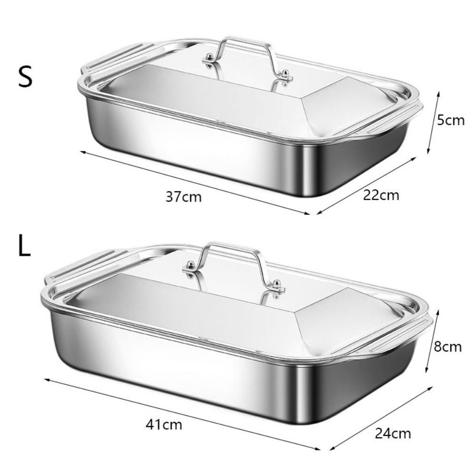 1pc Stainless Steel Baking Pan Tray With Lid Cake Baking BBQ Pan Tray ...