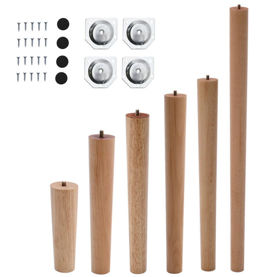 4Pcs Beech Wood Furniture Legs Table Stool Natural Round Tapered Feet ...
