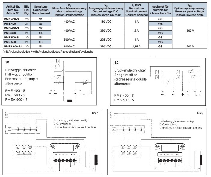 PMB 400-S Bridge Rectifier full-wave power loss brake rectifier power ...