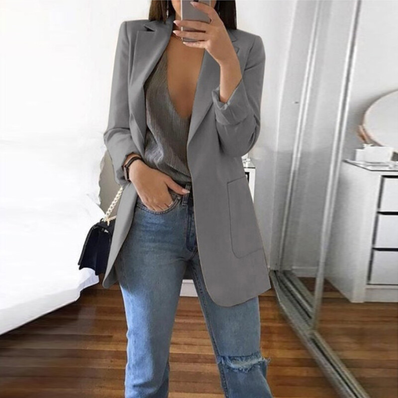 Women Plus Size Blazer Suit Slim Duster Ladies Coat Formal Jacket Slim ...