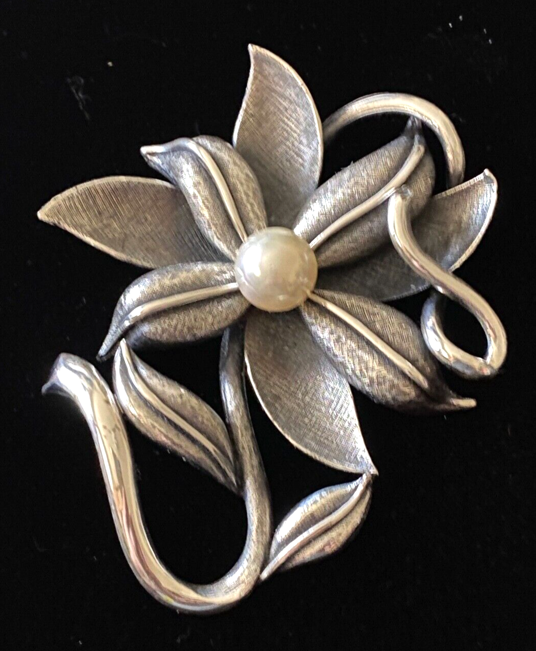 Scarce HUGE Vintage TORTOLANI Silver Tone Flower Faux Pearl Brooch Pin ...