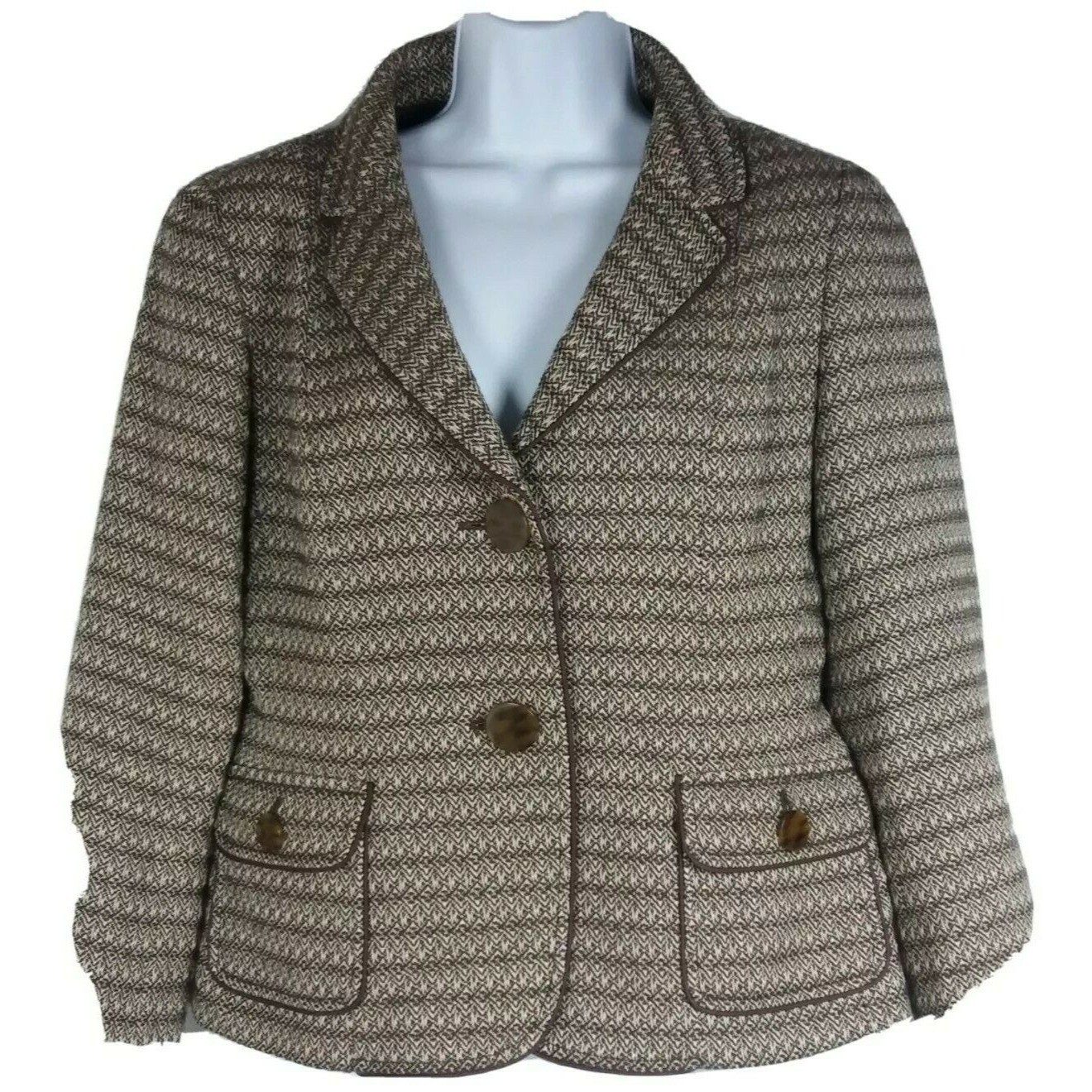 Talbots Brown Herringbone Tweed Blazer Size 8 Tan Woo… - Gem