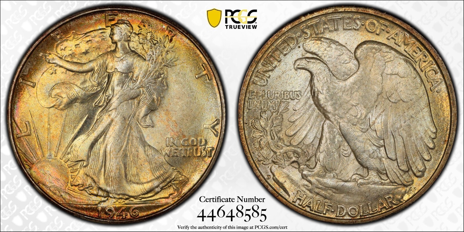1946-D PCGS MS-67+ CAC FOX WALKING LIBERTY HALF! WELL STRUCK! RAINBOW ...