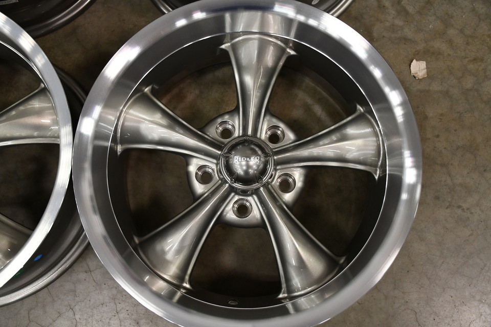 Set 4 17" Ridler 695 17x8 Grey With Machined Lip 5x4.75 Wheels 0mm Rims ...