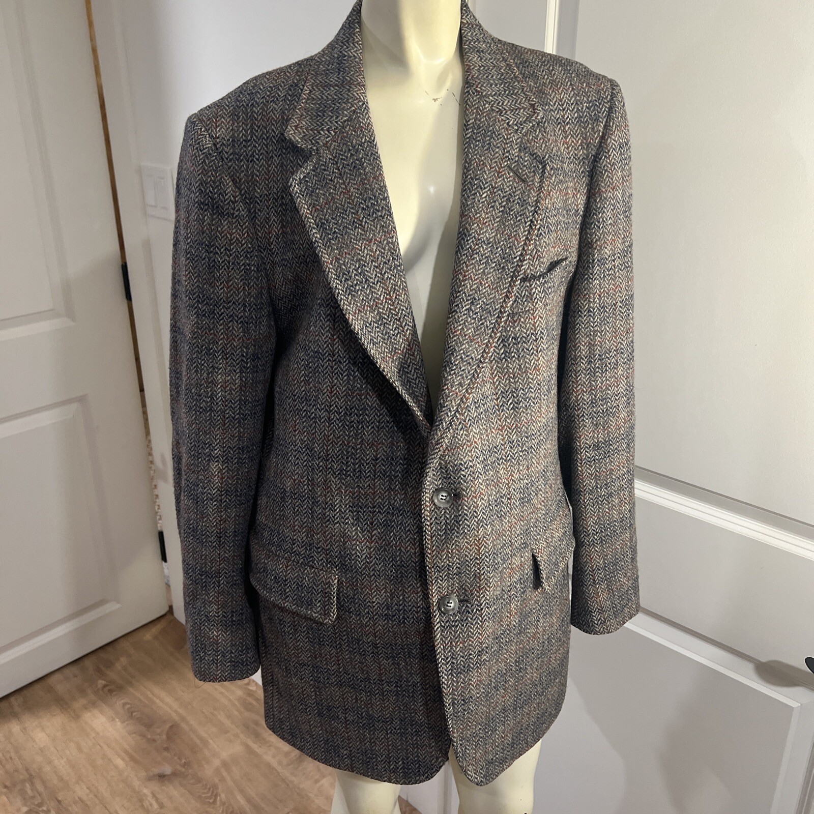 Pendleton tweed Men’s Blazer Herringbone Blue Gray An… - Gem