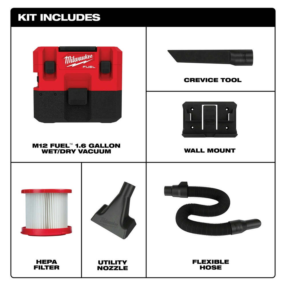 Milwaukee M12 Vacuum Hose Size Milwaukee M12 FUEL 1.6 Gal Wet/Dry Vac ...