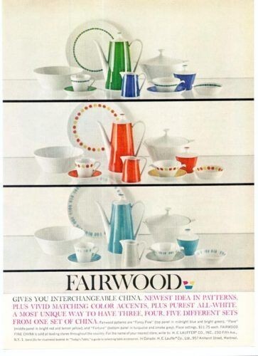 1959 FAIRWOOD CHINA DISH SET HOME DECOR KITCHEN HOUSE FLARE PATTERN AD ...