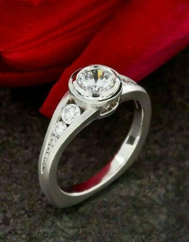 IGI Certified Wedding 1.30Ct Lab-Grown Round Diamond Bezel Ring 14K ...