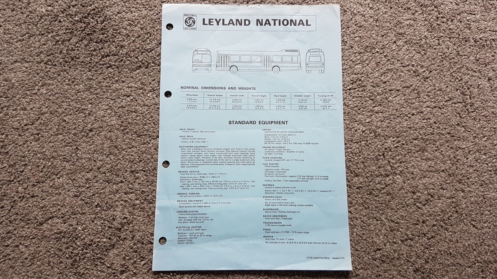 LEYLAND NATIONAL BUS SPECIFICATION SALES | Grelly UK