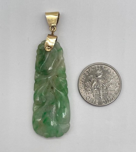14k Yellow Gold Moss in Snow JADE Carved 2" Pendant | eBay