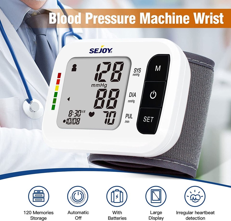 Digital Wrist Blood Pressure Monitor Automatic BP Machine Heart Rate ...