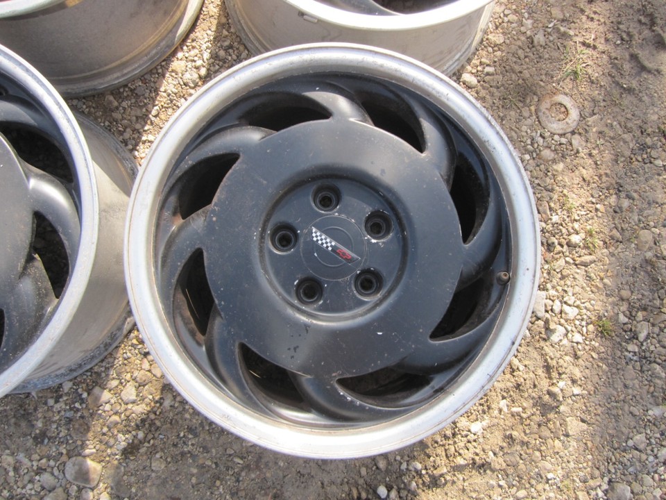 93 94 95 96 CORVETTE BLACK SAWTOOTH 17X9.5 WHEELS RIMS COMPLETE OEM SET ...