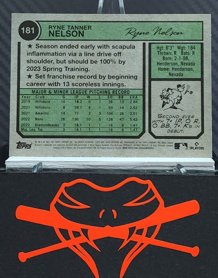 Ryne Nelson 2023 Topps Heritage ROOKIE #181 - Diamondbacks RC | eBay