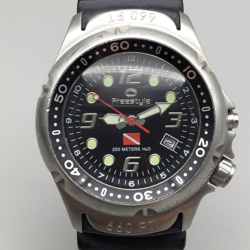Freestyle Hammerhead Watch Men 44mm Silver Tone Black Dial Date 200M ...