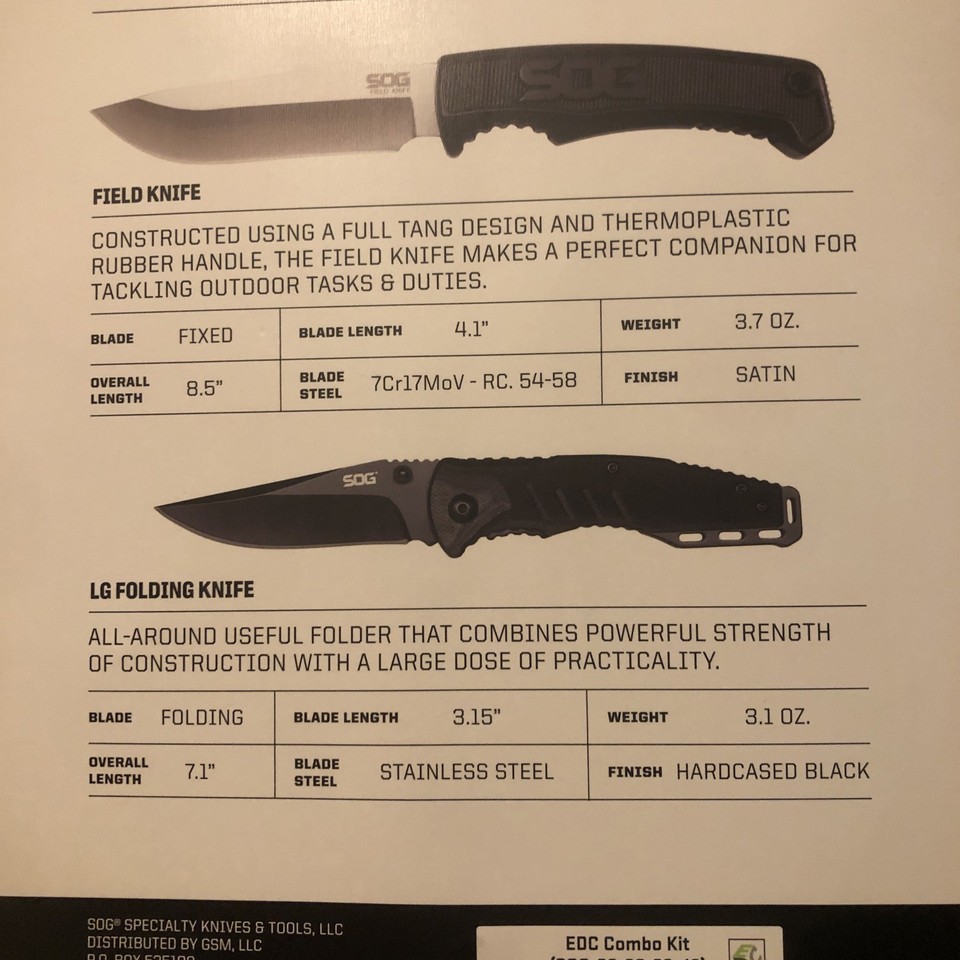 SOG 5 Piece Everyday Carry Knife Combo Kit | eBay