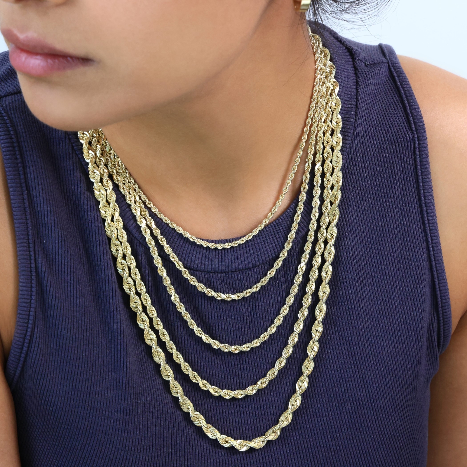 14K Yellow Gold Solid 1mm-10mm Rope Chain Diamond Cut Pendant Necklace ...