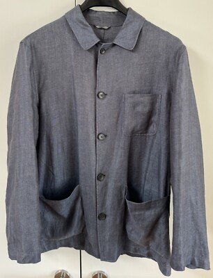 CANALI BLUE CHORE JACKET Sz 52 L/XL BARN SAFARI CHAMBRAY DENIM-LOOK ...