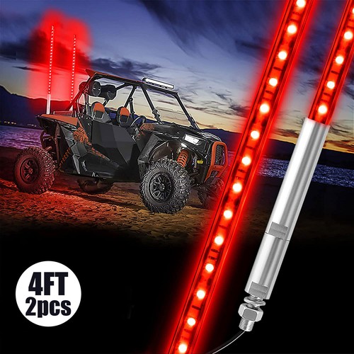 Pair 4FT LED Whip Lights Antenna Flag Pole Quick Release Base for ATV ...