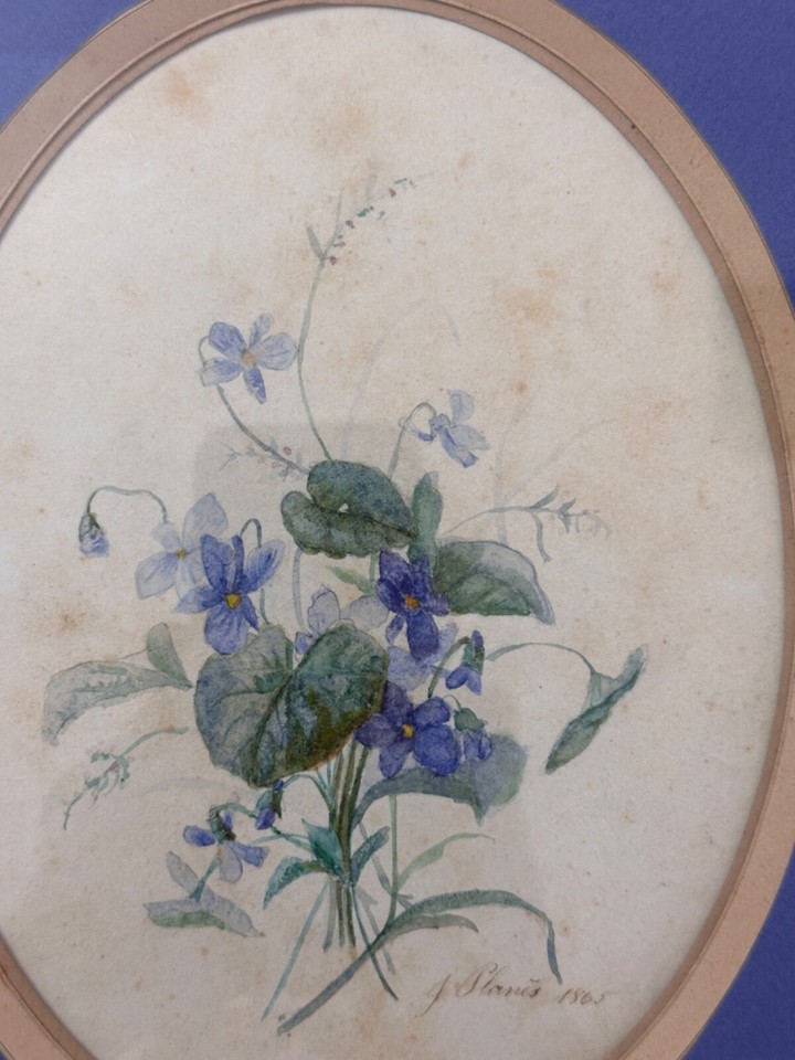 Antique Botanical Watercolor Painting Framed Signed J Planès Violets ...