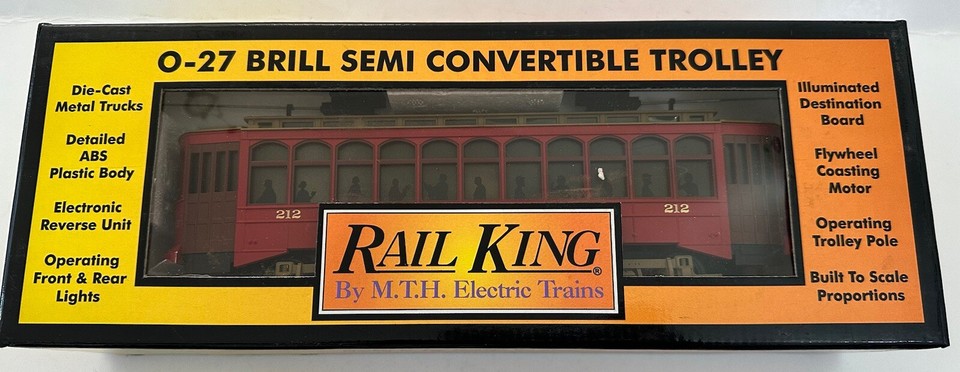 MTH RAIL KING O Scale 30-2512-0 BRILL SEMI CONVERTIBLE TROLLEY CAR #212 ...